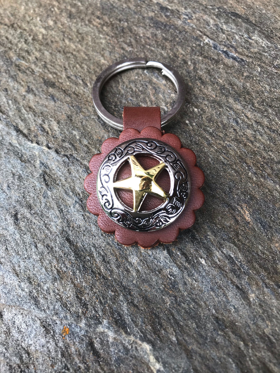 LEATHER CONCHO WESTERN KEYCHAIN - dark brown – JJ's Crosses